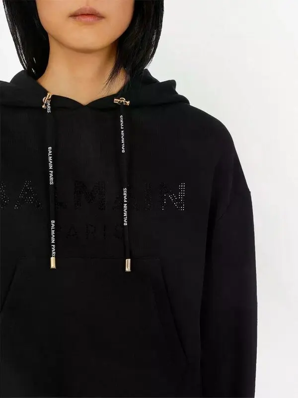Balmain Rhinestone Embellished Cotton Hoodie