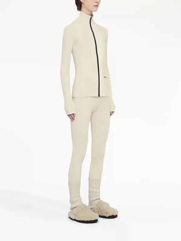 JIL SANDER Ribbed-knit Zip-up Cardigan With Embroidered Logo