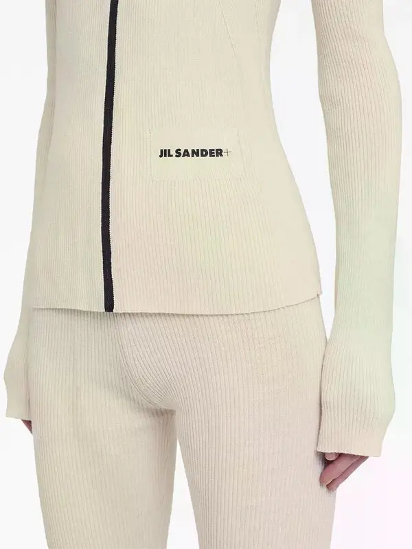 JIL SANDER Ribbed-knit Zip-up Cardigan With Embroidered Logo