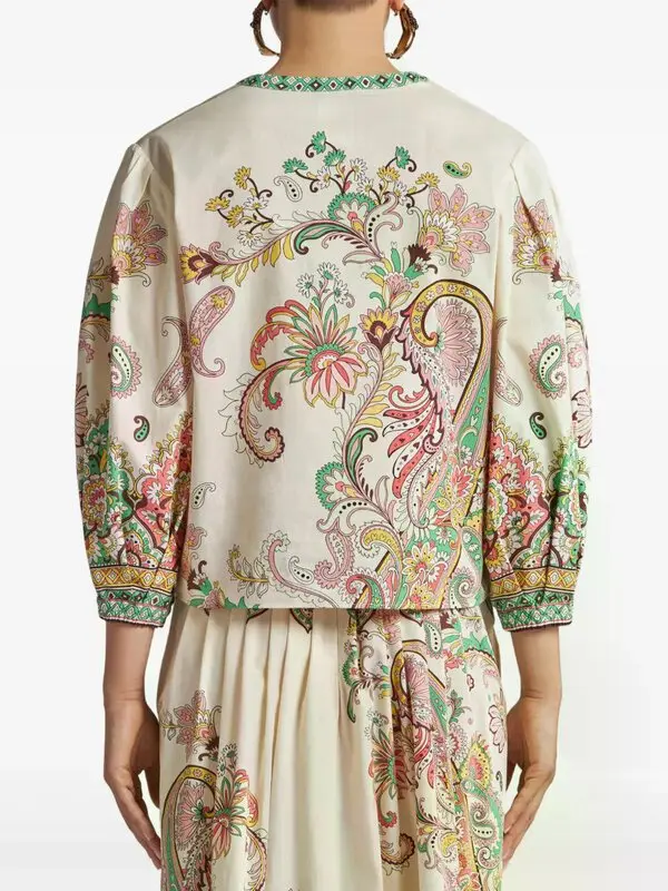Etro Cotton Paisley Print V-neck Blouse - Neutrals
