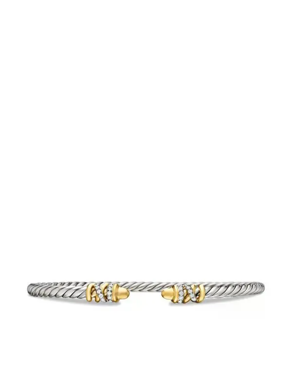 David Yurman 18kt Gold And Sterling Diamond Cable Cuff Bracelet - Silver
