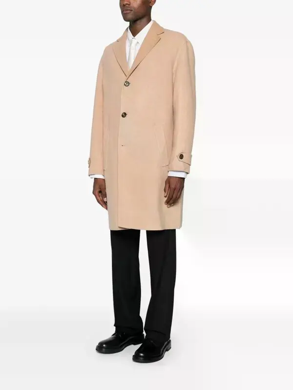 Eleventy Single-breasted Camel Wool-cashmere Blend Coat