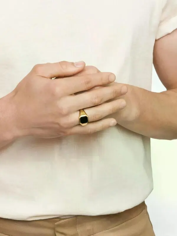 David Yurman 18kt Yellow Streamline Onyx Signet Ring - Gold