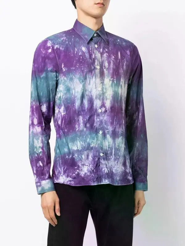 STAIN SHADE Long-sleeve Button-up Tie-dye Shirt