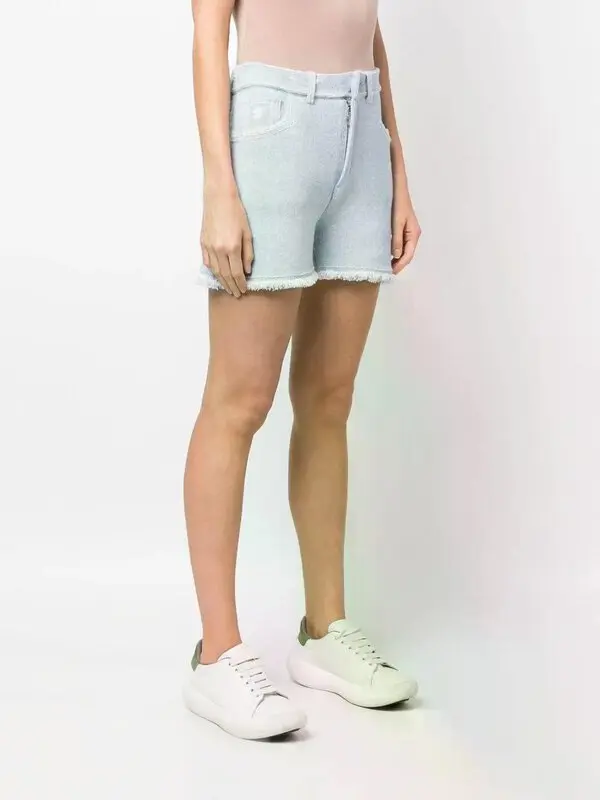 BARRIE Fine-knit Fringe-detail Shorts - Blue