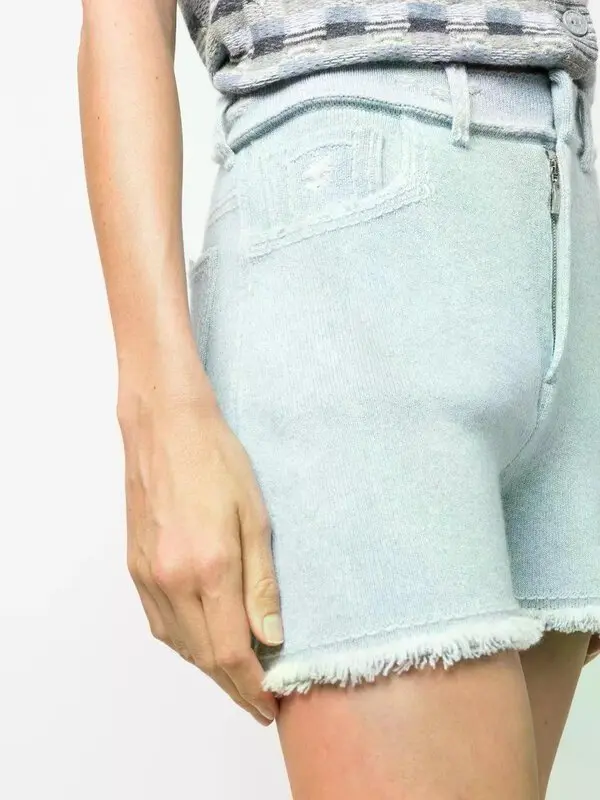 BARRIE Fine-knit Fringe-detail Shorts - Blue