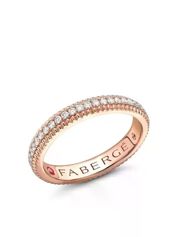 Faberge 18kt Rose Diamond And Ruby Eternity Ring - Gold