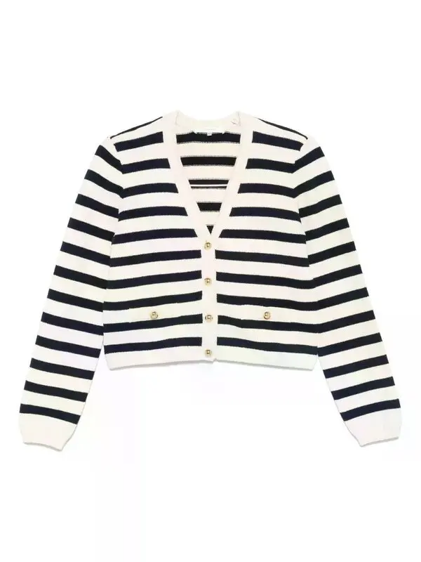 FRAME Striped Cardigan With Button Detail - Neutrals