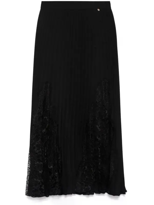 NISSA Lace Insert Pleated Midi Skirt