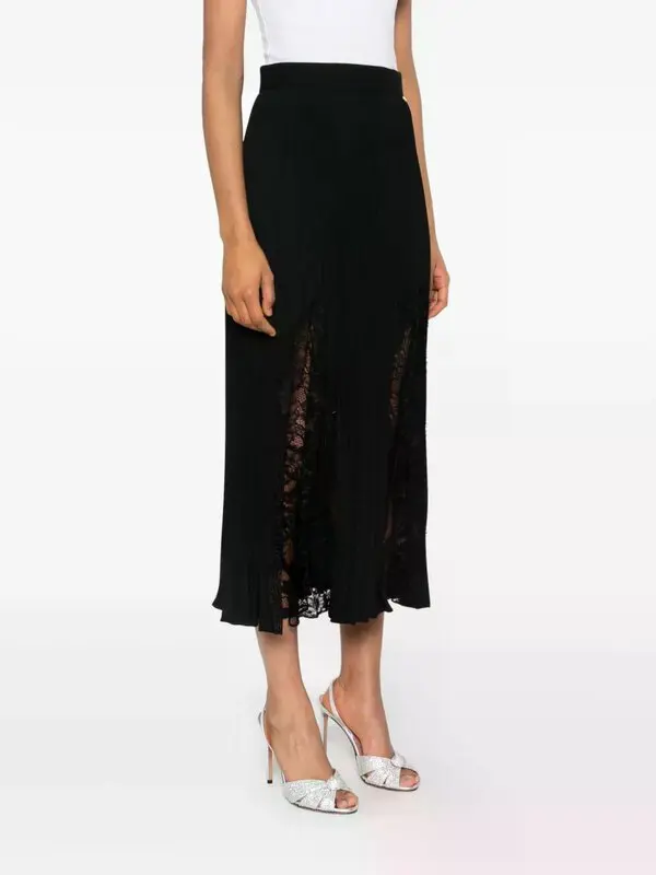 NISSA Lace Insert Pleated Midi Skirt