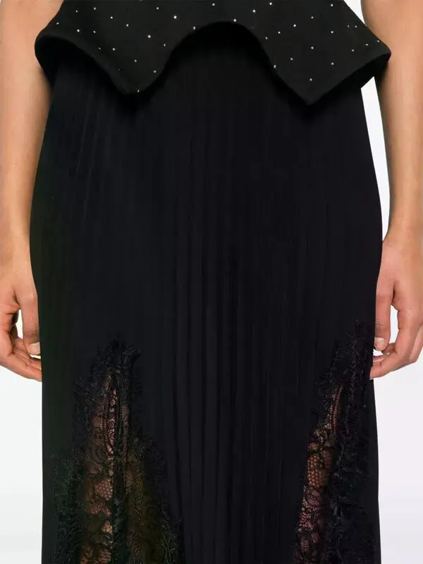 NISSA Lace Insert Pleated Midi Skirt
