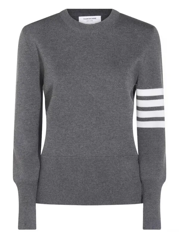 Thom Browne Crew Neck Wool Jumper With Stripe Detailing - Grey