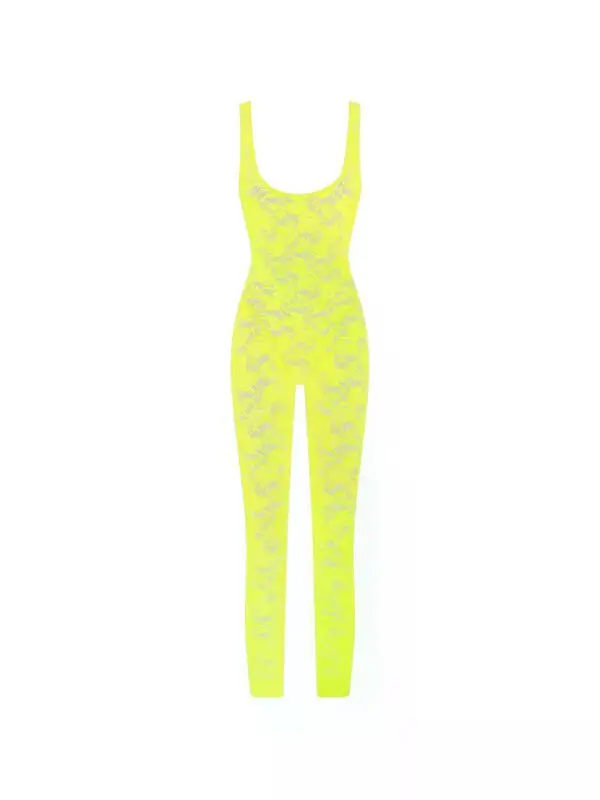 MAISON CLOSE Sheer Floral Lace Catsuit - Yellow