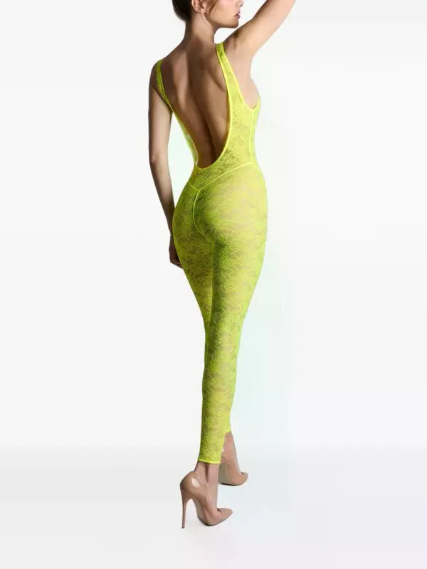 MAISON CLOSE Sheer Floral Lace Catsuit - Yellow