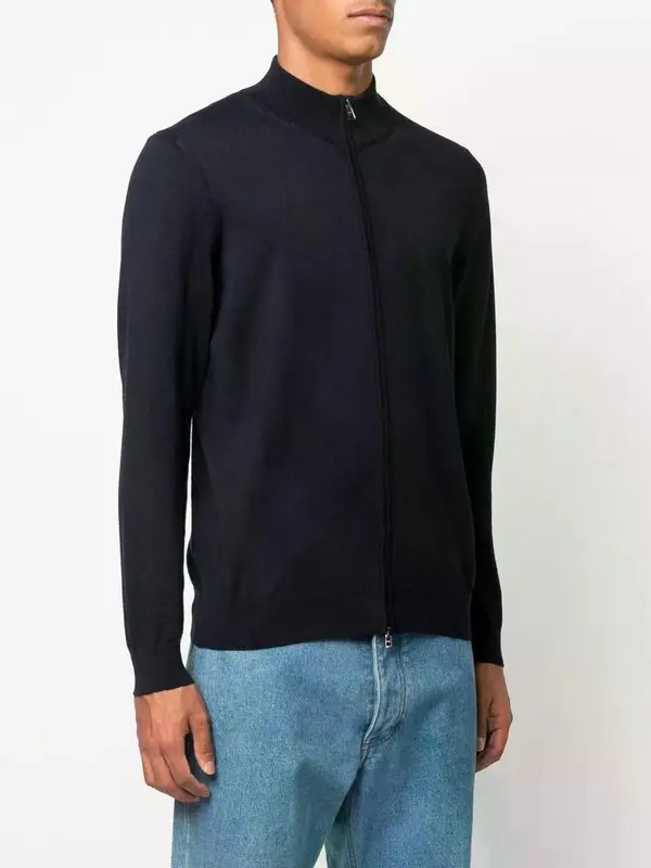 BOSS Fine-knit Zip-up Cardigan With Embroidered Logo - Blue