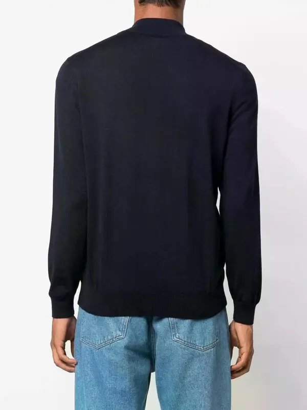 BOSS Fine-knit Zip-up Cardigan With Embroidered Logo - Blue