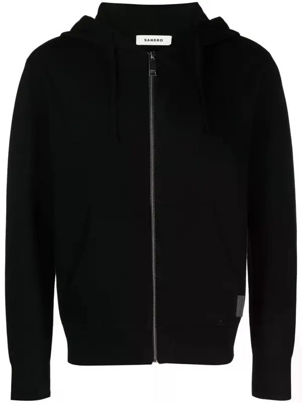 Sandro Zip-up Long-sleeved Hoodie - Black