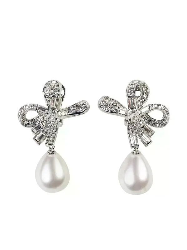 KENNETH JAY LANE Pearl And Crystal Bow Earrings - Silver