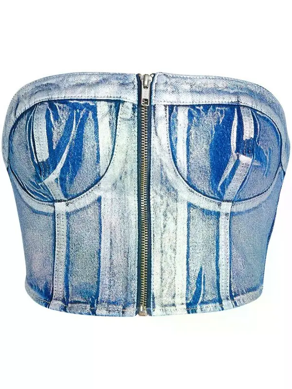 Karl Lagerfeld Appliqué Denim Bustier Top - Blue