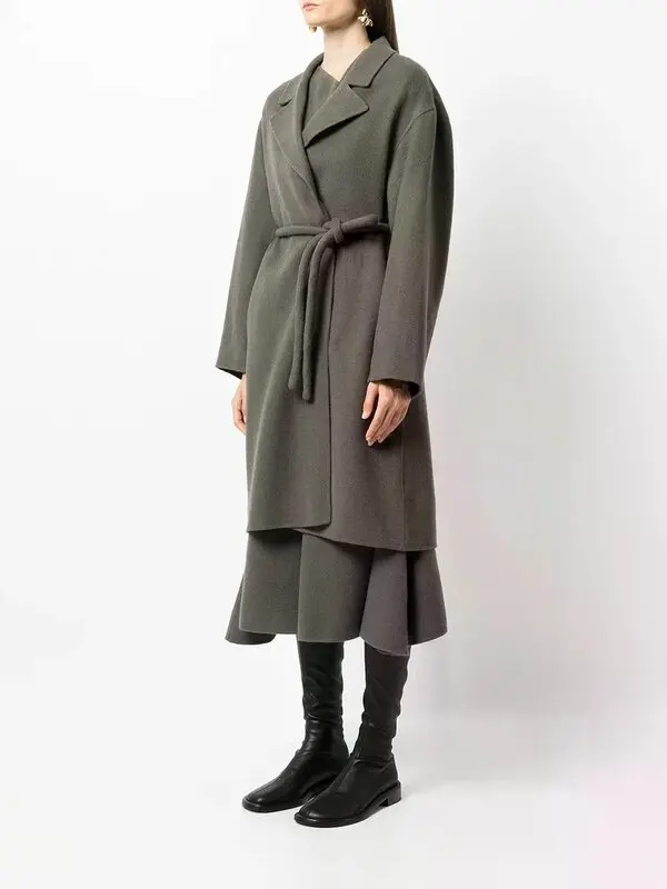 Goen.j Peak Lapel Belted Coat - Grey