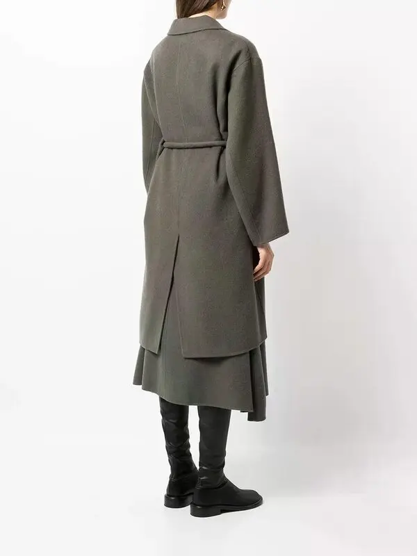 Goen.j Peak Lapel Belted Coat - Grey
