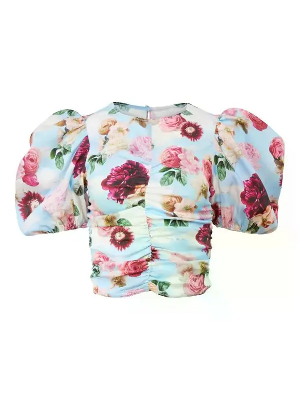 FLEUR DU MAL Dreamy Floral Puff Sleeve Top - Blue