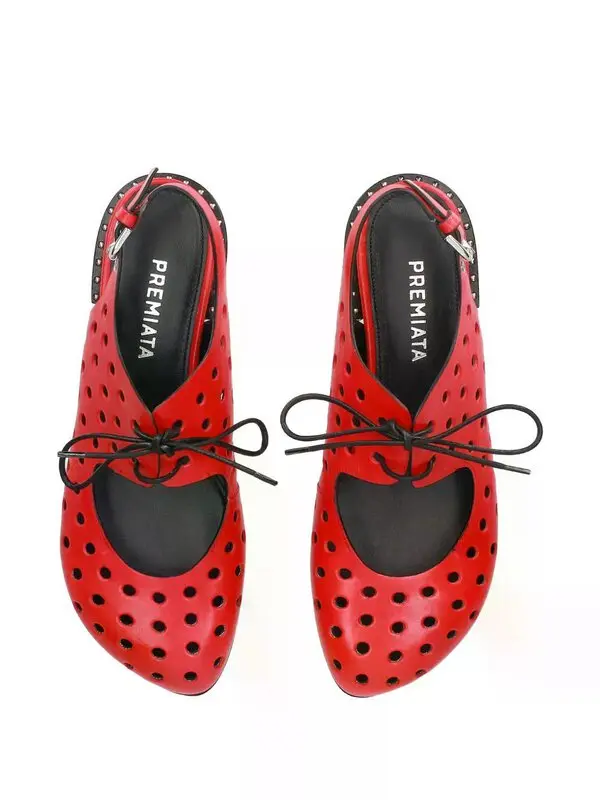 Premiata Perforated Ballerina Shoes With Buckle-fastening Ankle Strap - Red