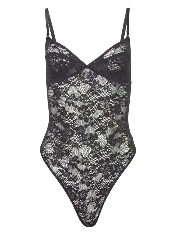 FLEUR DU MAL Stretch Lace Wireless Bodysuit - Black