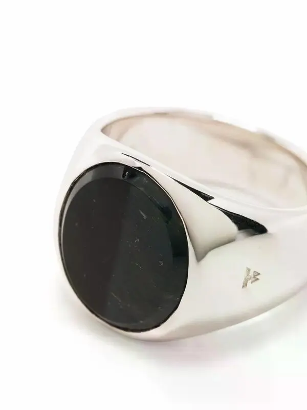 Tom Wood Oval Blue Hawk Eye Signet Ring - Silver