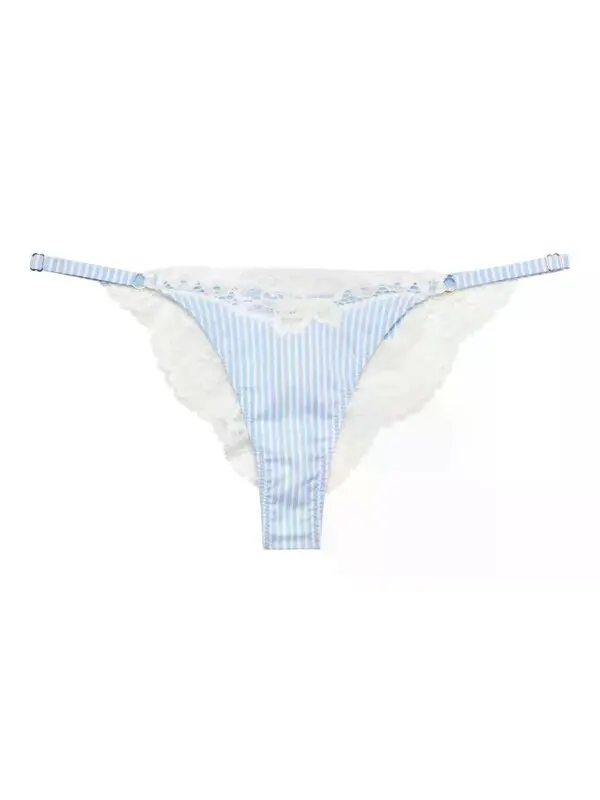 FLEUR DU MAL Lace-trimmed Striped Briefs - Blue