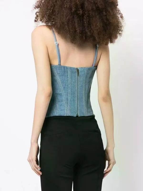 FLEUR DU MAL Denim Bustier Top With Contrast Stitching
