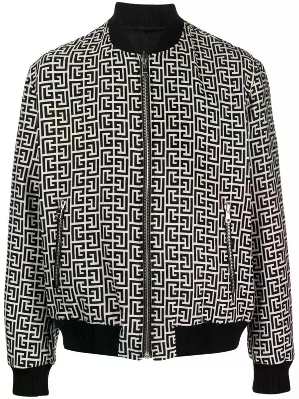 Balmain Monogram-pattern Reversible Bomber Jacket