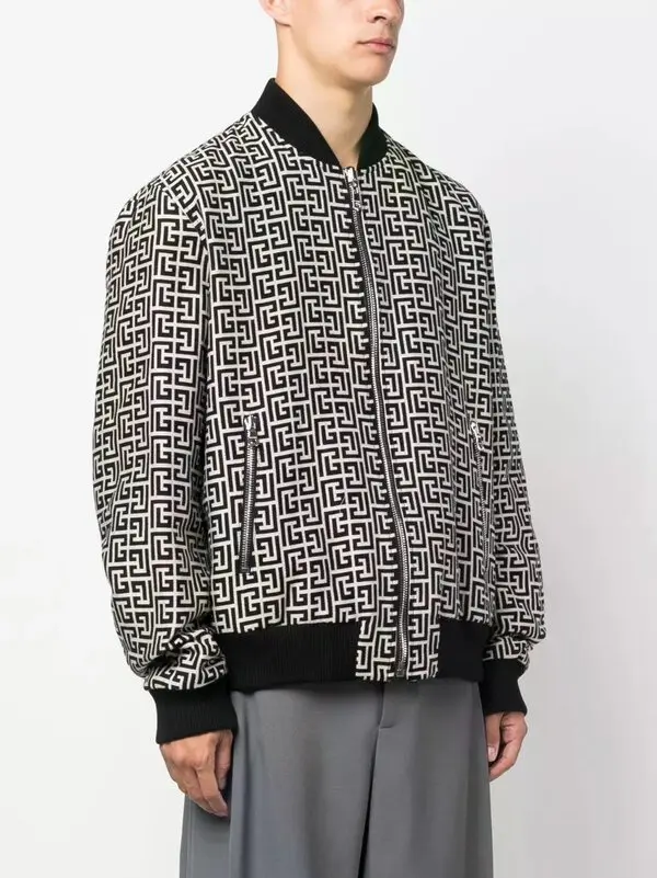 Balmain Monogram-pattern Reversible Bomber Jacket