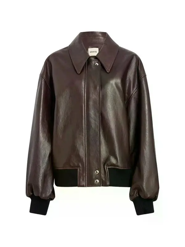 Khaite Pointed Collar Leather Jacket - Brown