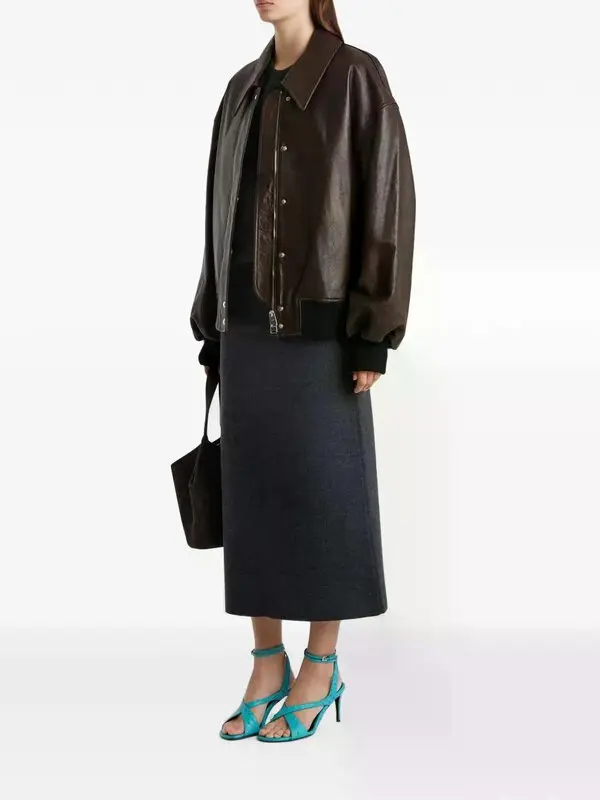 Khaite Pointed Collar Leather Jacket - Brown
