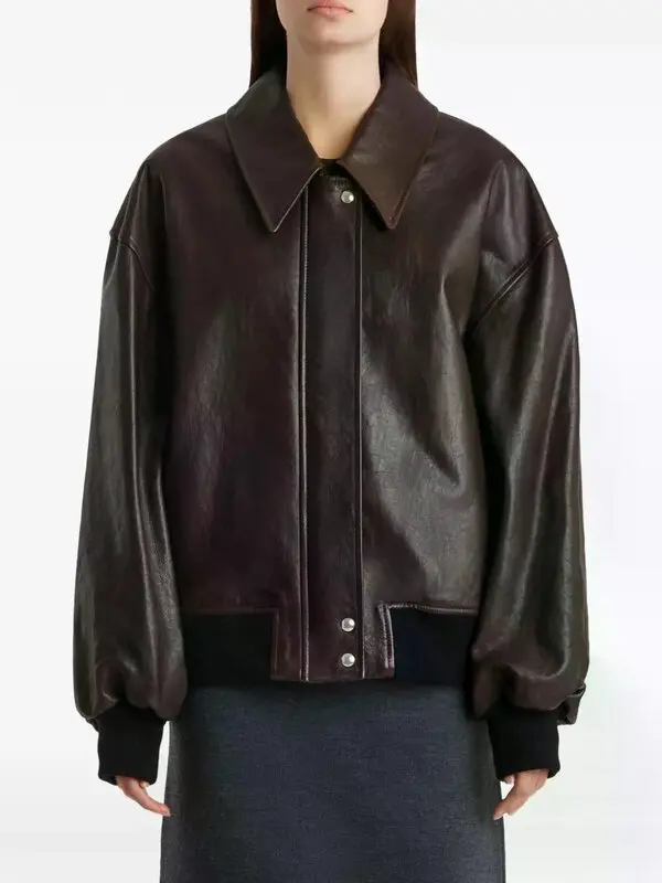 Khaite Pointed Collar Leather Jacket - Brown