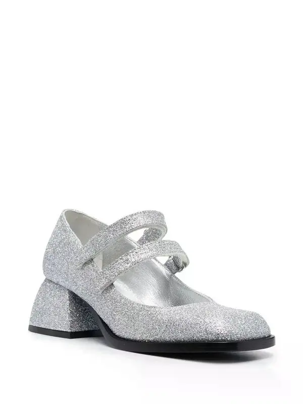 NODALETO Tone Glitter Detail Leather Mary Jane Pumps