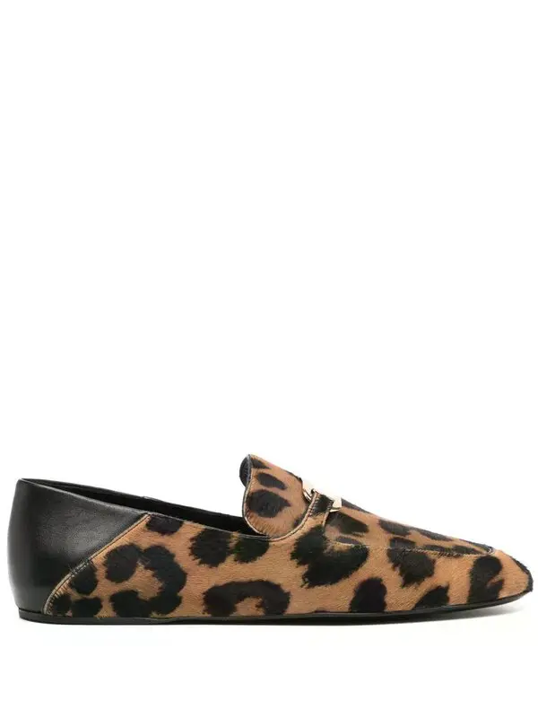 FERRAGAMO Leopard Print Calf Hair Loafers - Brown