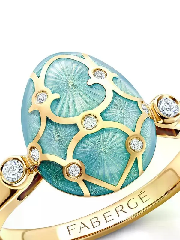 Faberge 18kt Yellow Gold Heritage Egg Diamonds Ring With Turquoise Guilloché Enamel