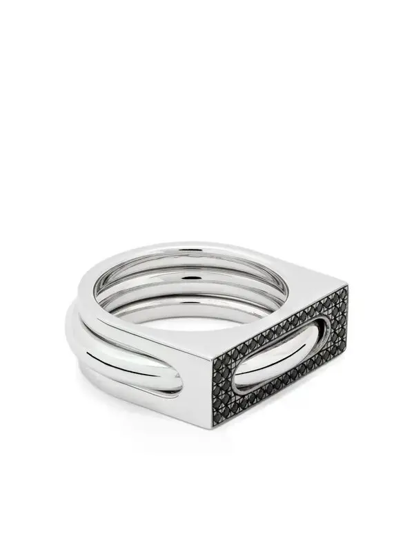 Tom Wood Black Spinel Stack Rings - Silver