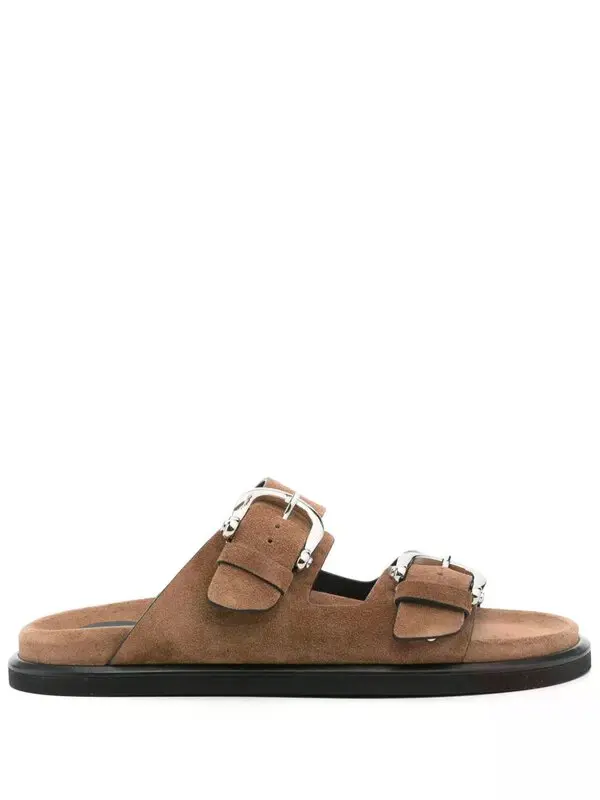 P.a.r.o.s.h Suede Flat Sandals With Side Buckle Fastening - Brown