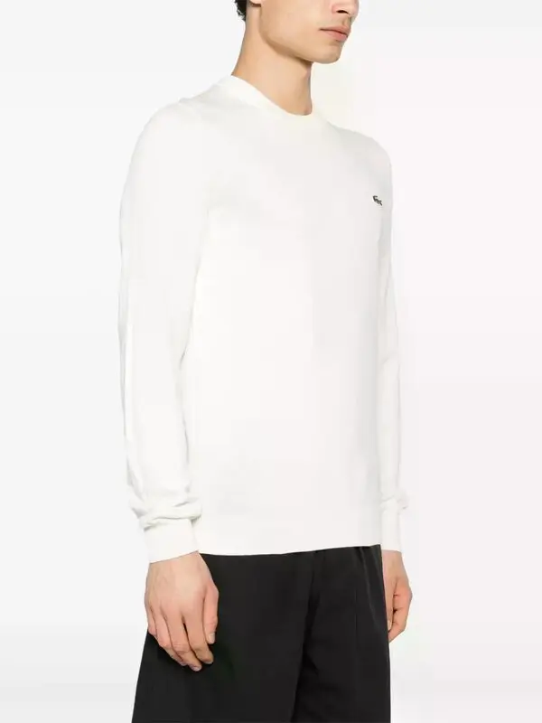 Lacoste White Cotton Ribbed Knit Jumper - Neutrals