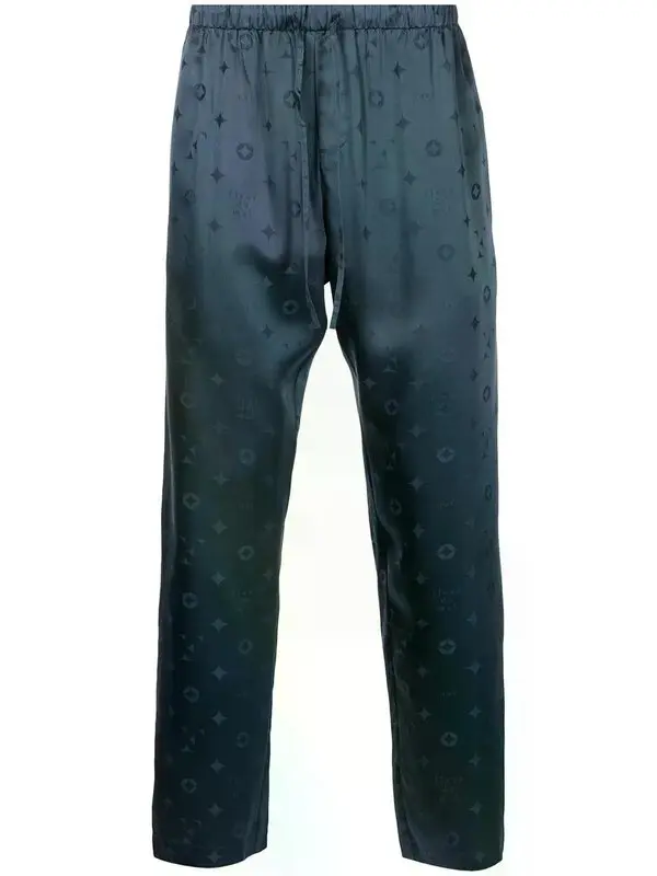 FLEUR DU MAL Jacquard Silk Pyjama Bottoms - Blue