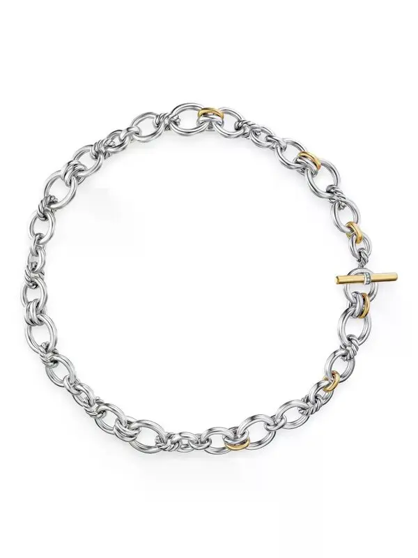 David Yurman 18k Yellow Gold And Sterling Mercer Petite Toggle Chain Necklace With Diamonds - Silver
