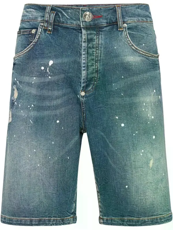Philipp Plein Formentera Skulls Embellished Denim Shorts - Blue