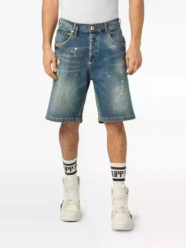 Philipp Plein Formentera Skulls Embellished Denim Shorts