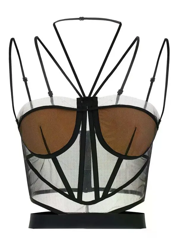 NENSI DOJAKA Sheer-paneled Corset Top - Black
