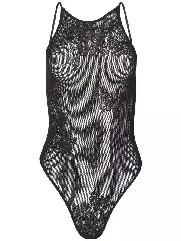FLEUR DU MAL Lace Racer Bodysuit - Black