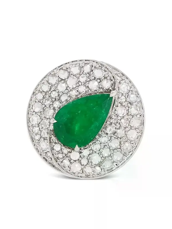 HYT JEWELRY 18kt White Gold Emerald And Diamond Cocktail Ring - Silver