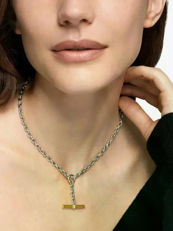 David Yurman 18k Yellow Gold And Sterling Dy Mercer® Petite Toggle Chain Diamond Necklace - Silver